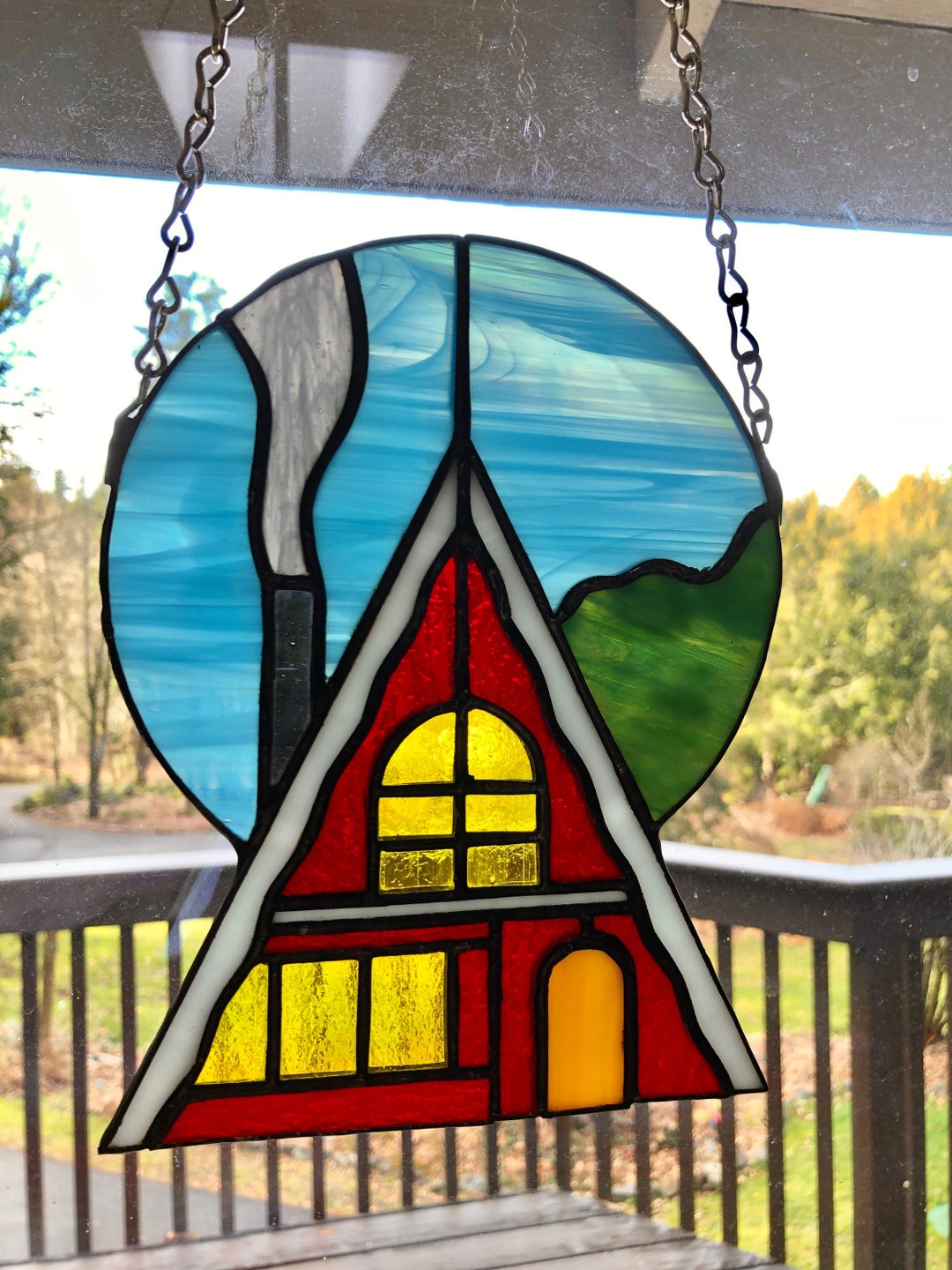 Stained Glass, Cabin, A Frame, A-frame, Window Hanging, Window Art ...