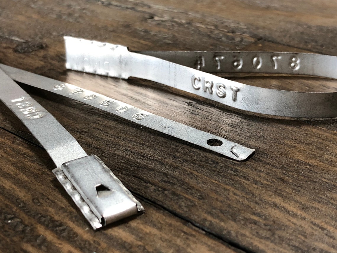 LOT of 5 Stamped Numbered Metal Seal Strap New Old Stock Steampunk ...