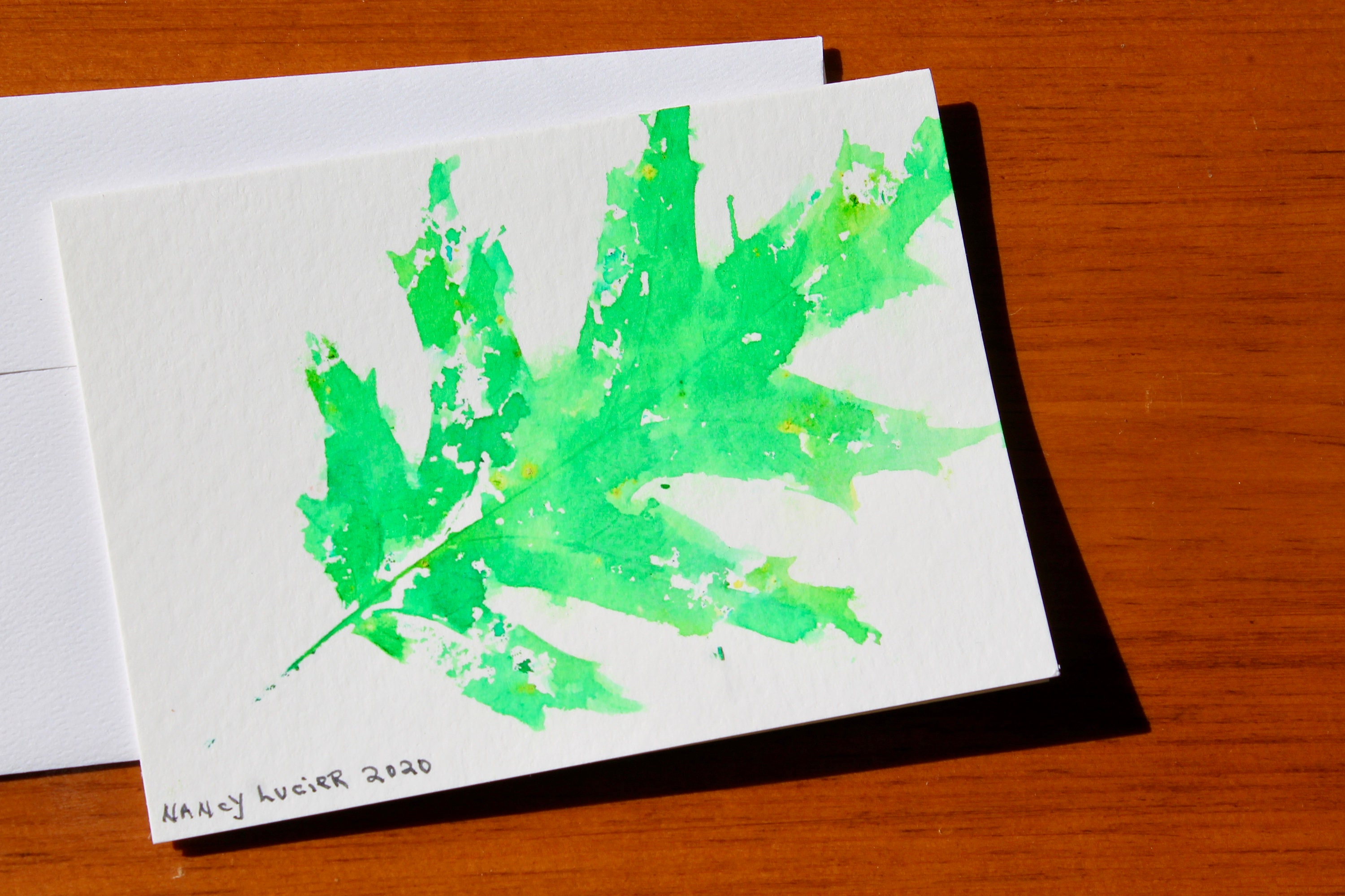 Watercolor Oak Leaf Art Note Card Handmade Note Card Green Oak Leaf ...