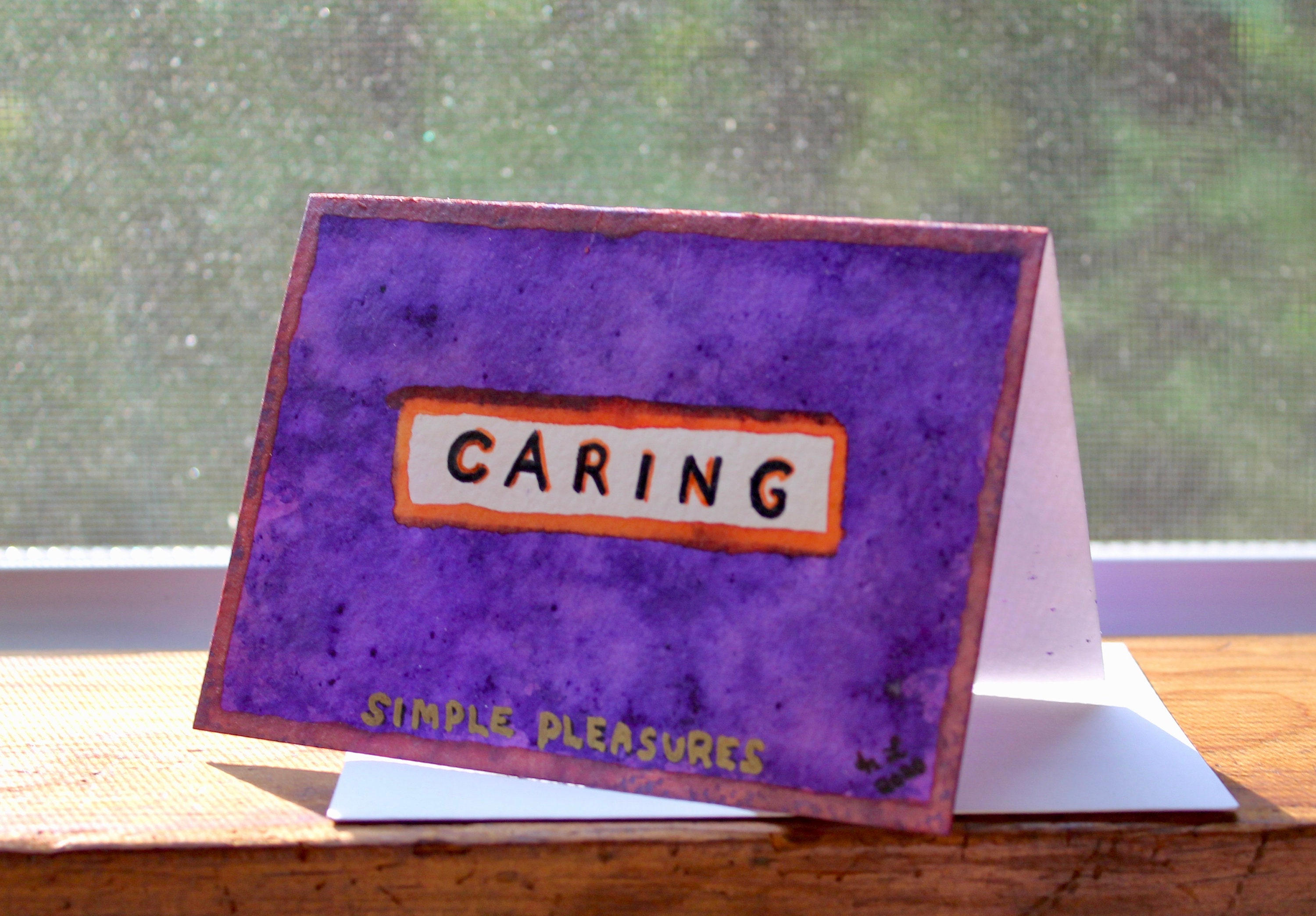 CARING Hand Painted Note Card Original Art SIMPLE PLEASURES Blank Note ...