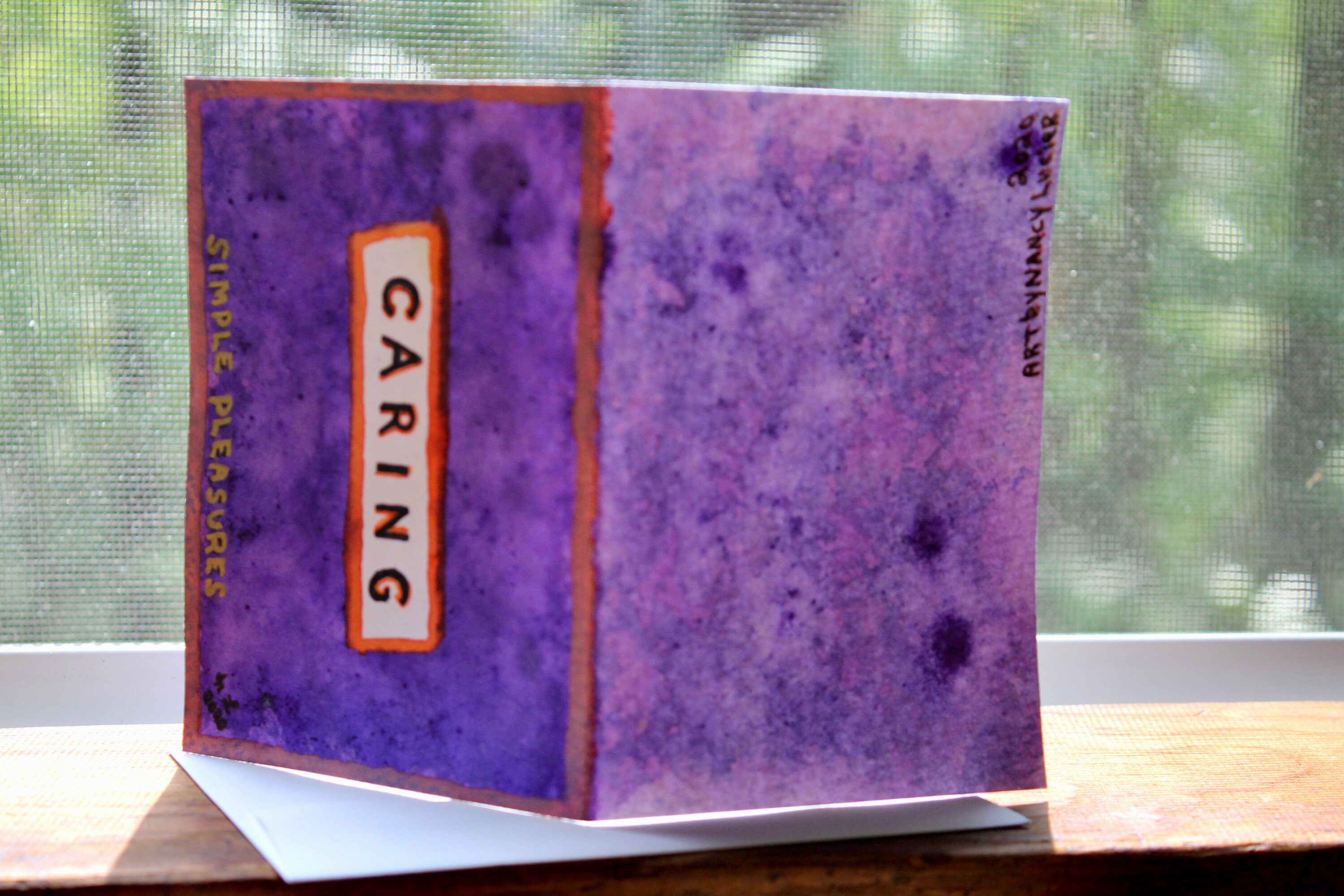 CARING Hand Painted Note Card Original Art SIMPLE PLEASURES Blank Note ...
