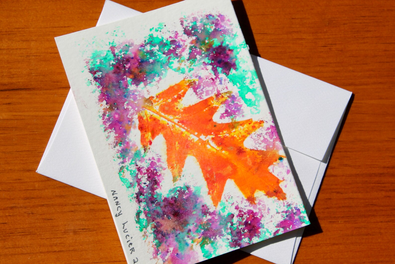 Watercolor Oak Leaf Art Note Card Handmade Note Card Colorful | Etsy