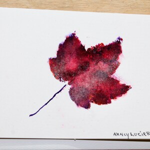 NH Red Maple LEAF ART Hand Painted Note Card Unique Stationary Note ...