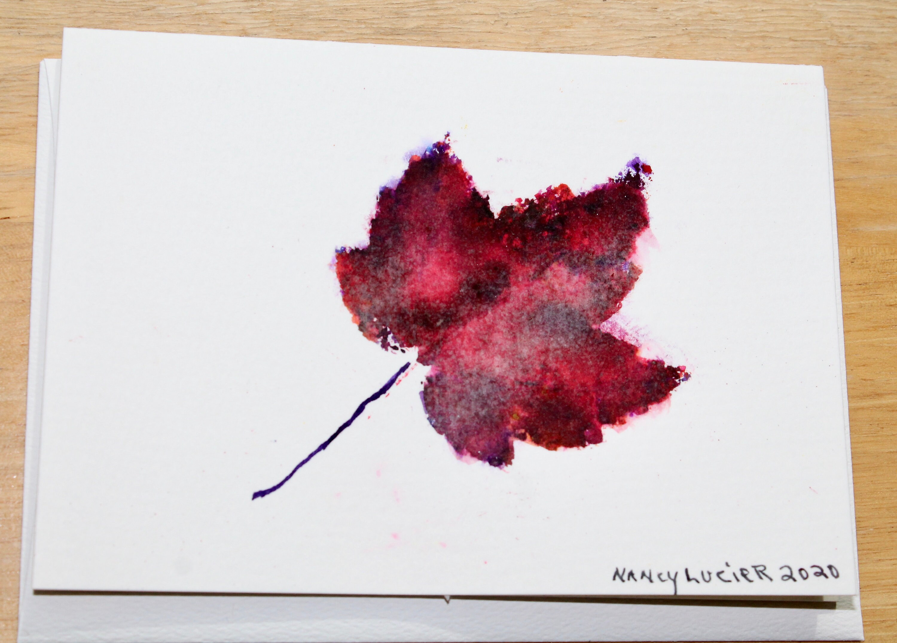 NH Red Maple LEAF ART Hand Painted Note Card Unique Stationary Note ...