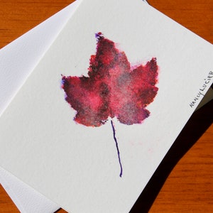 NH Red Maple LEAF ART Hand Painted Note Card Unique Stationary Note ...
