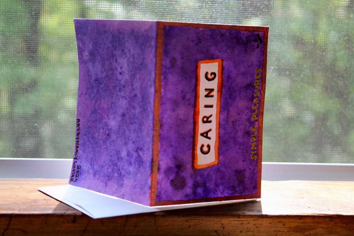 CARING Hand Painted Note Card Original Art SIMPLE PLEASURES Blank Note ...