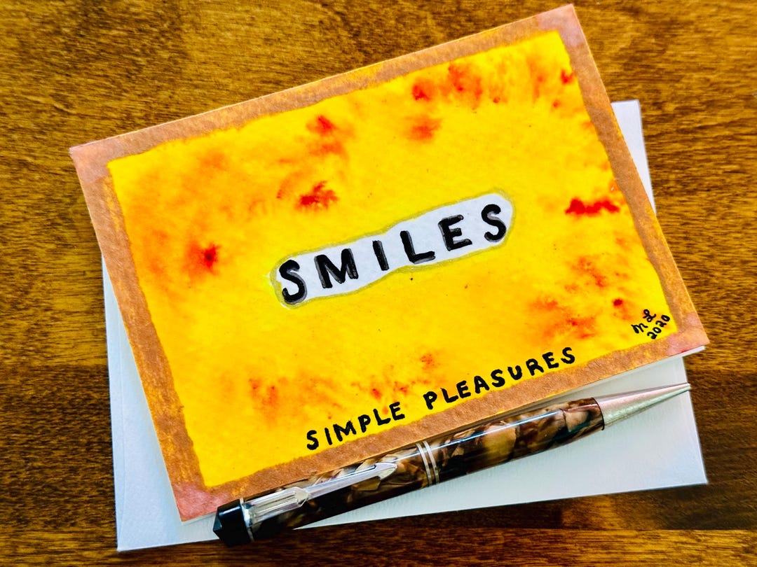 Card SMILES Hand Painted Note Card Original Art SIMPLE PLEASURES Blank ...