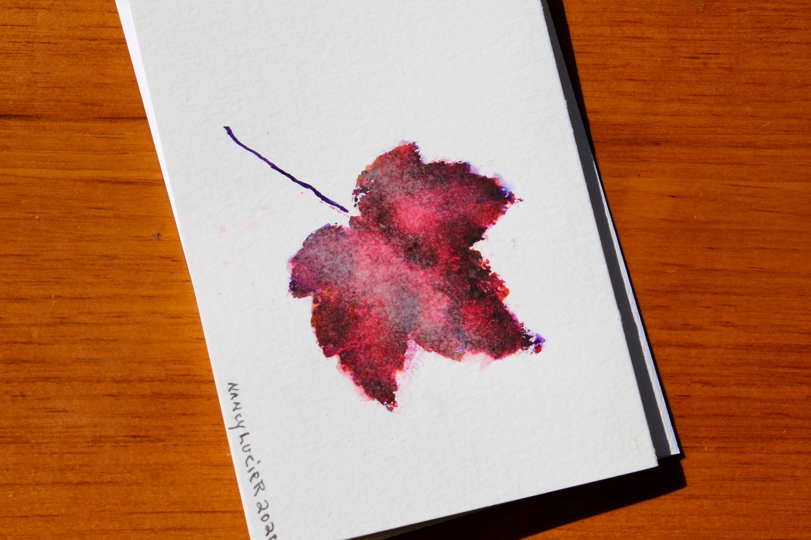 NH Red Maple LEAF ART Hand Painted Note Card Unique Stationary Note ...