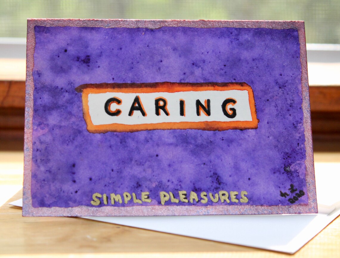 CARING Hand Painted Note Card Original Art SIMPLE PLEASURES Blank Note ...