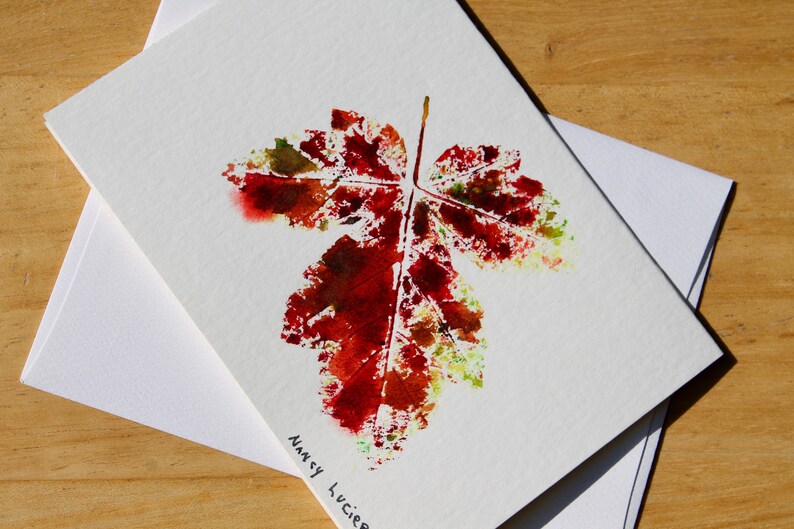 Watercolor Autumn Maple Leaf Art Note Card Handmade Fall Art | Etsy