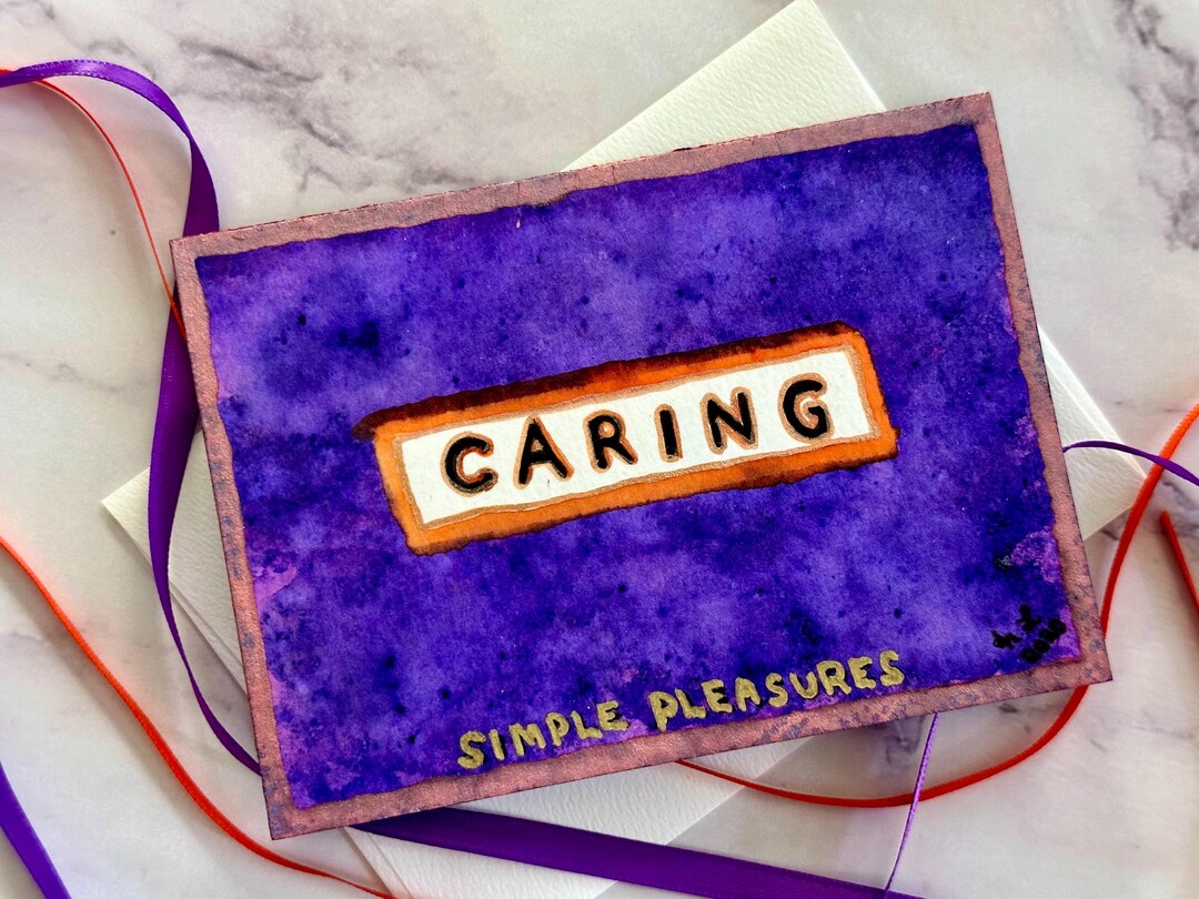 CARING Hand Painted Note Card Original Art SIMPLE PLEASURES Blank Note ...