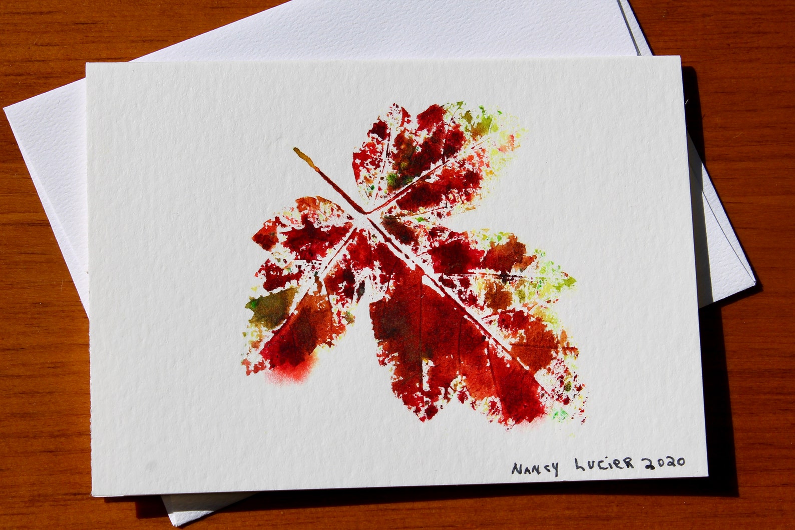 Watercolor Autumn Maple Leaf Art Note Card Handmade Fall Art Decor ...