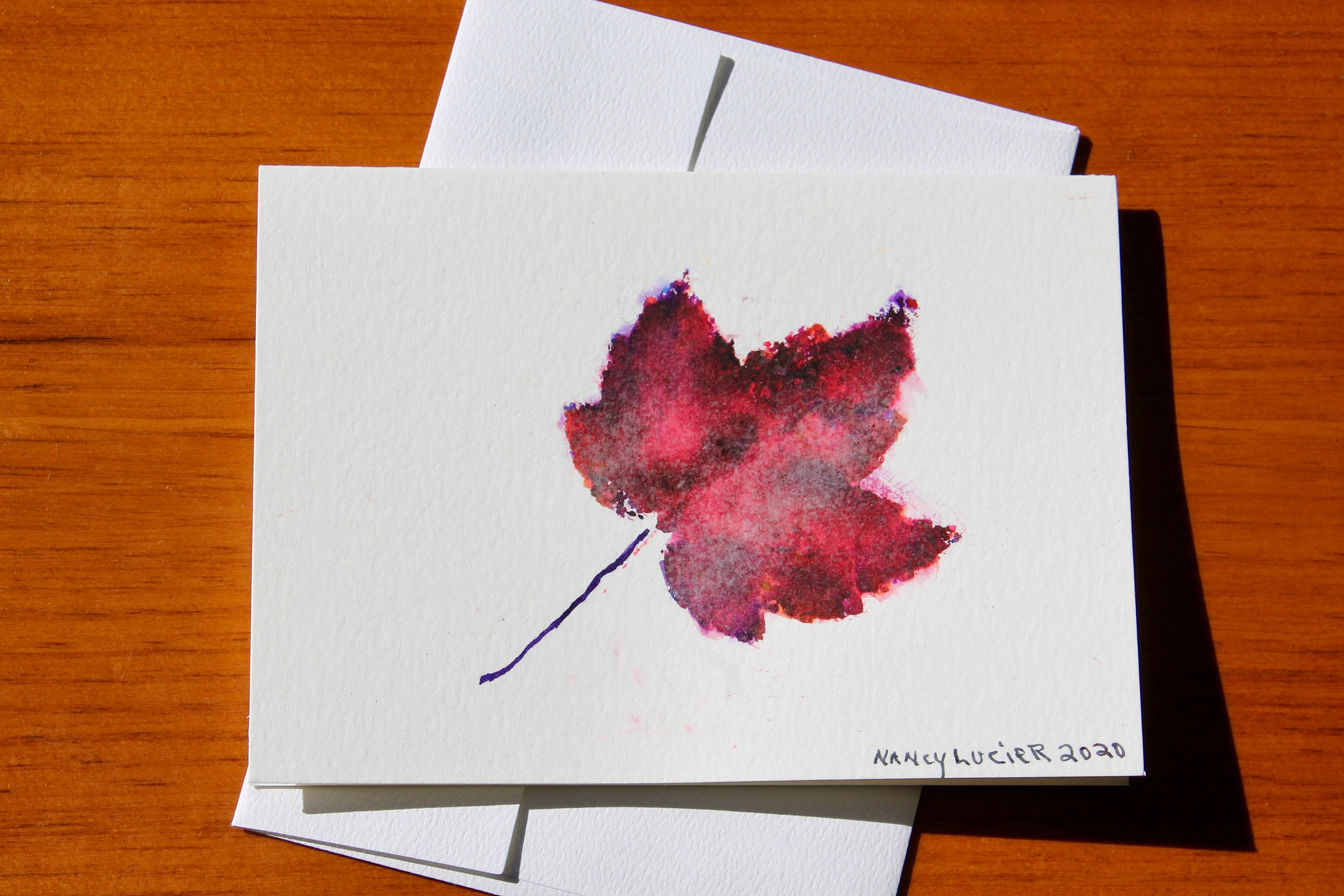 NH Red Maple LEAF ART Hand Painted Note Card Unique Stationary Note ...