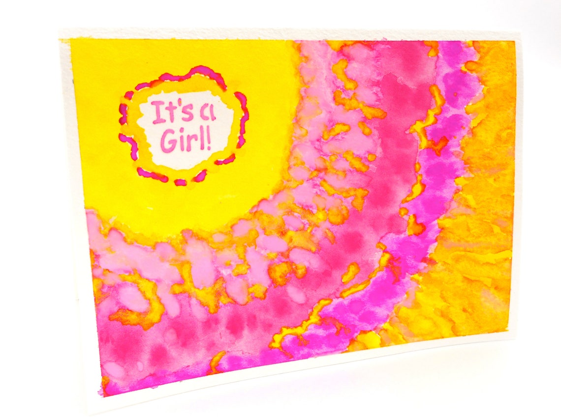 Original Watercolor Baby Girl Art Card, Baby Shower Birth Announcement ...