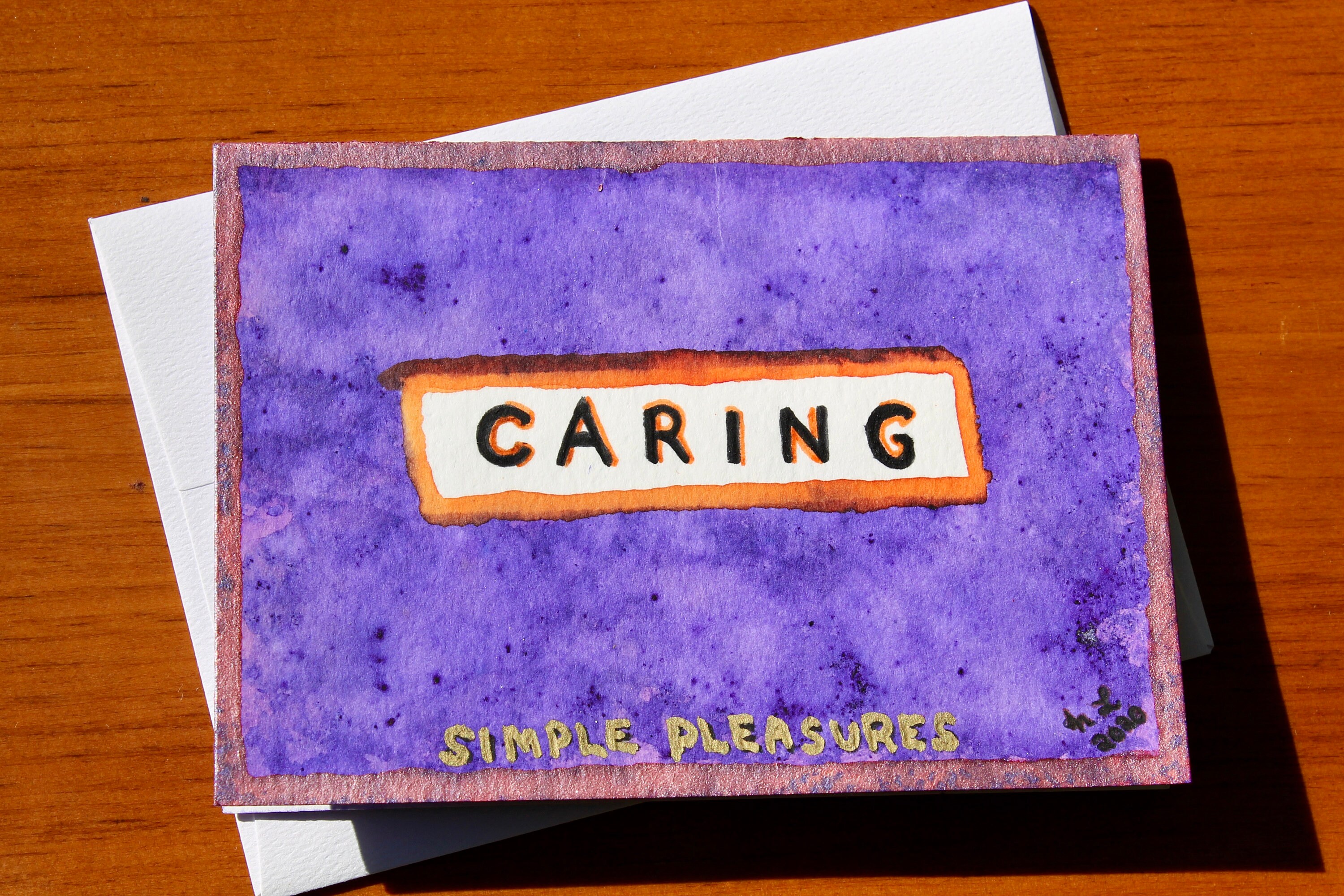 CARING Hand Painted Note Card Original Art SIMPLE PLEASURES Blank Note ...