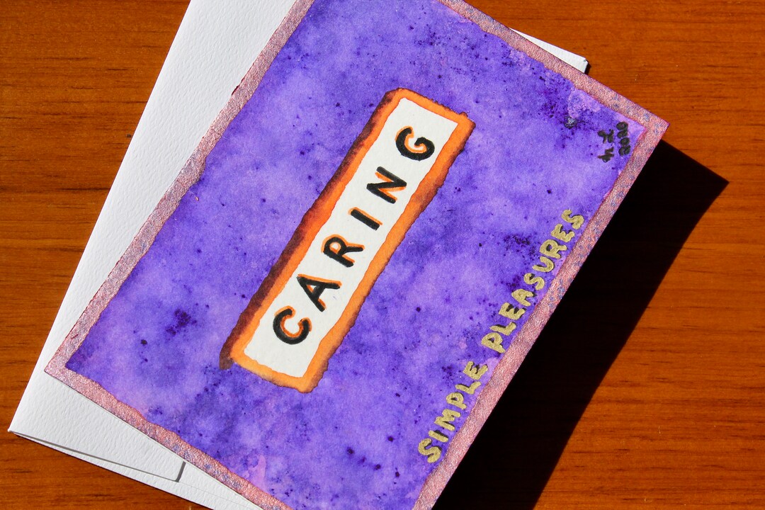 CARING Hand Painted Note Card Original Art SIMPLE PLEASURES Blank Note ...