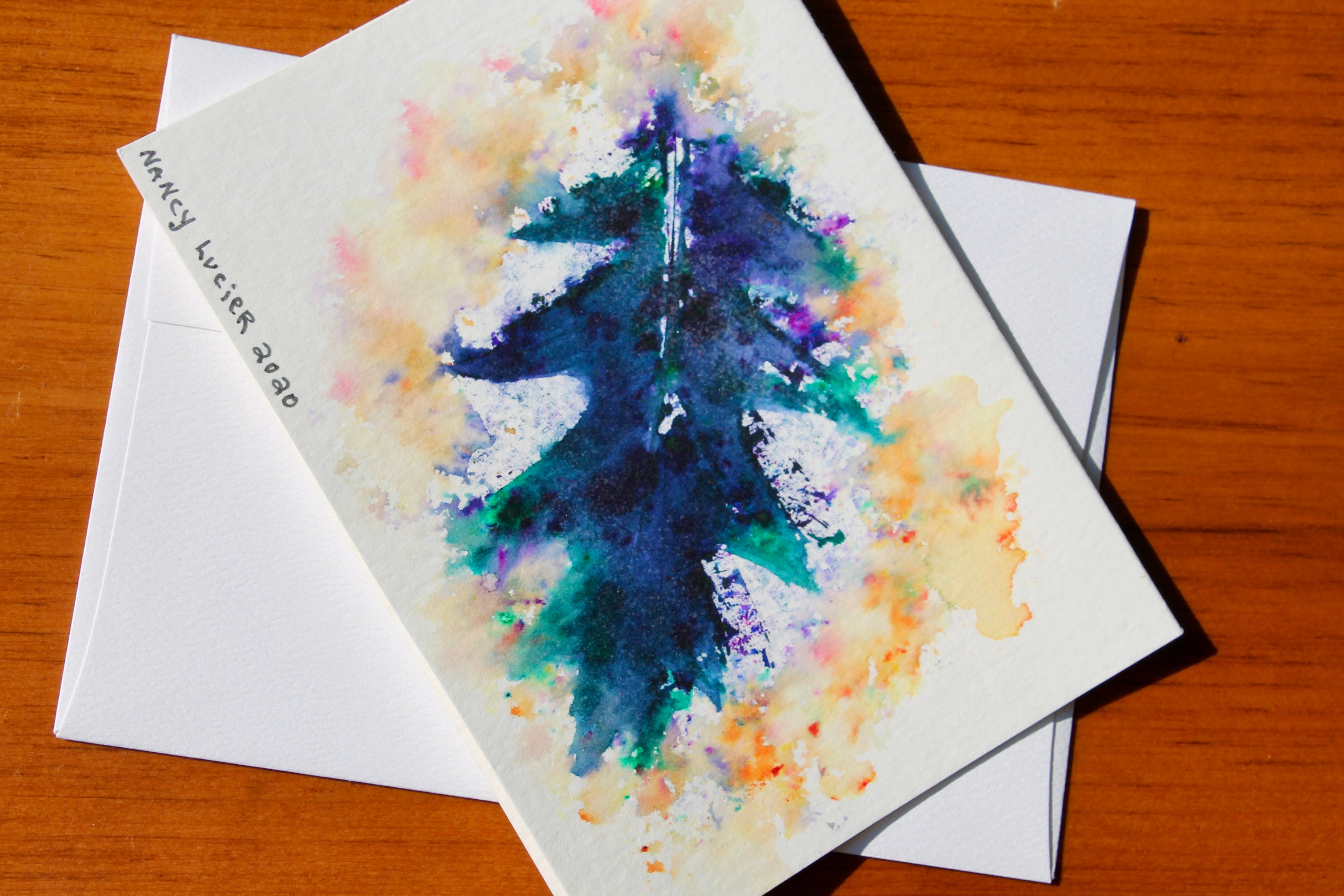 Autumn Oak Leaf Watercolor Art Note Greeting Card Unique Handmade ...