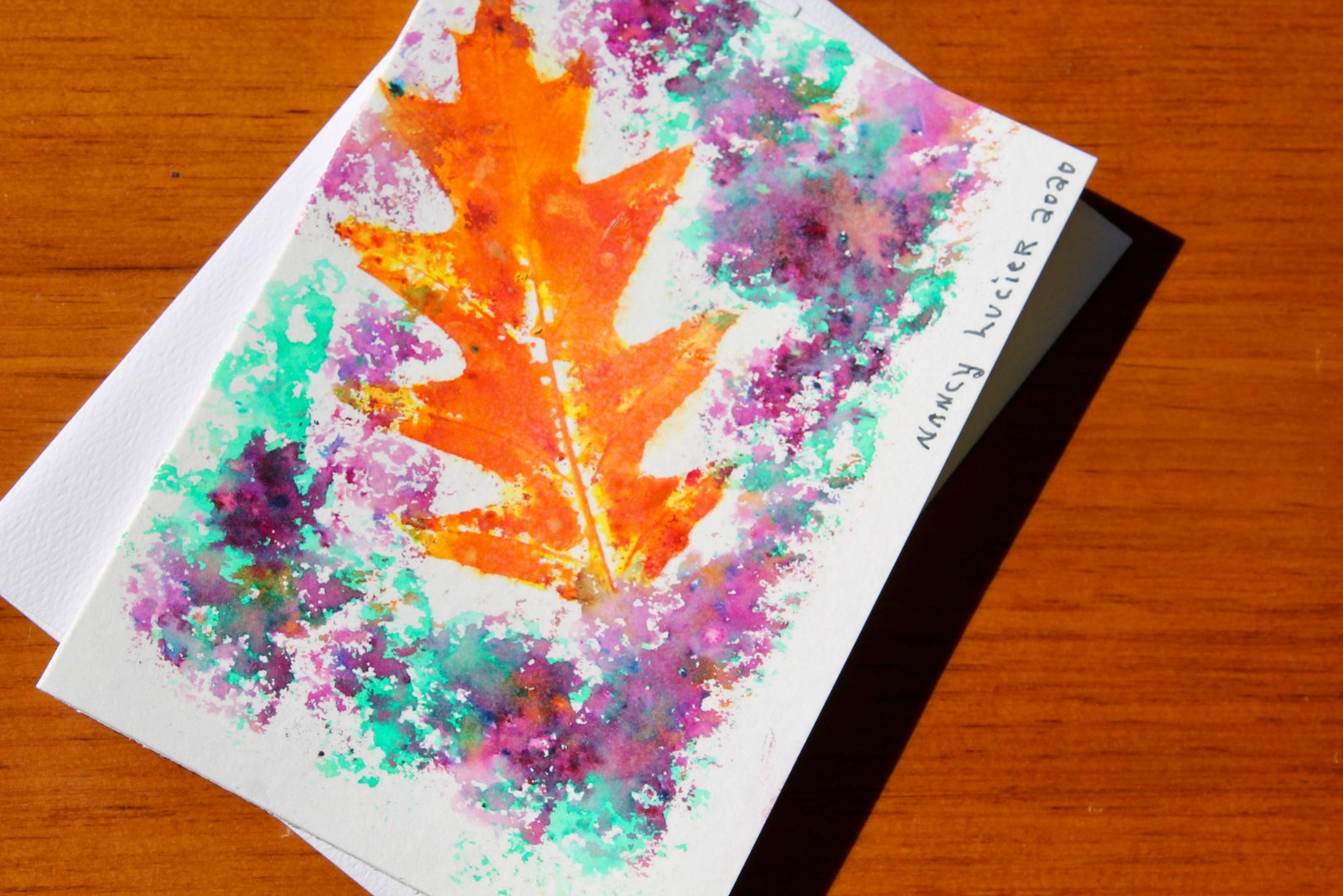 Watercolor Oak Leaf Art Note Card Handmade Note Card Colorful | Etsy