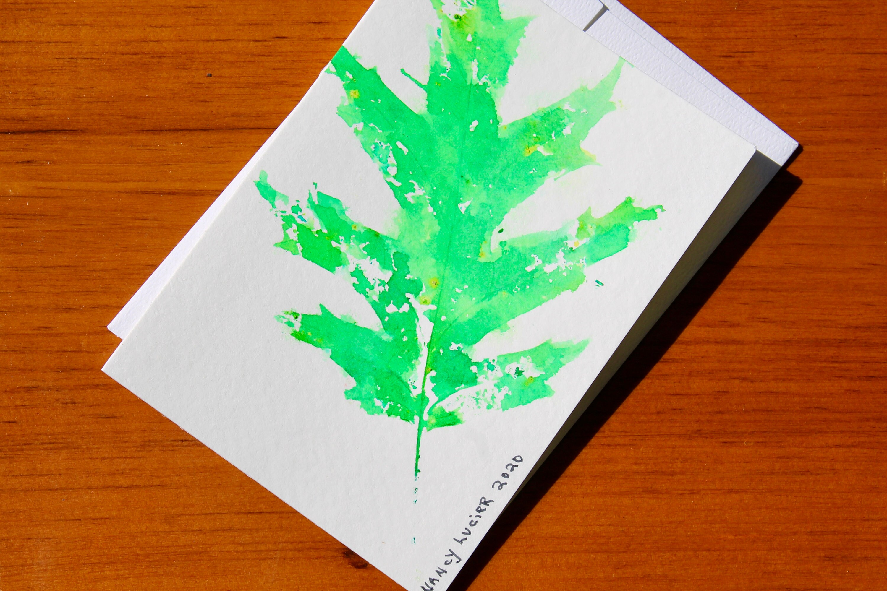 Watercolor Oak Leaf Art Note Card Handmade Note Card Green Oak Leaf ...