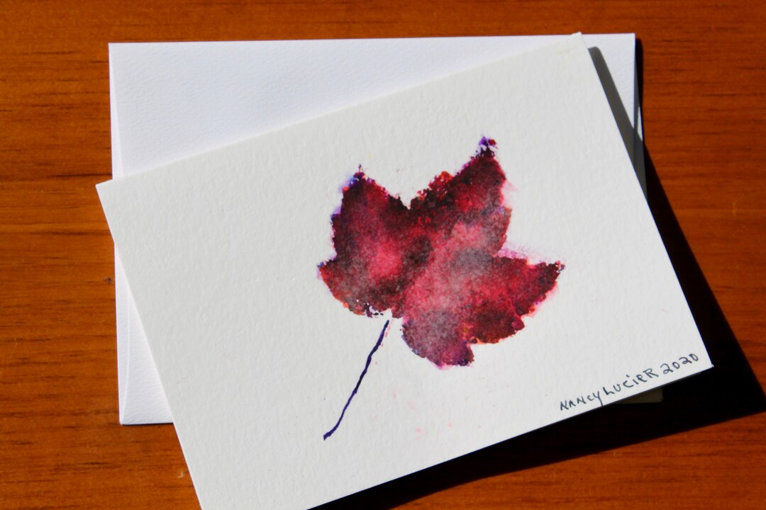 NH Red Maple LEAF ART Hand Painted Note Card Unique Stationary Note ...