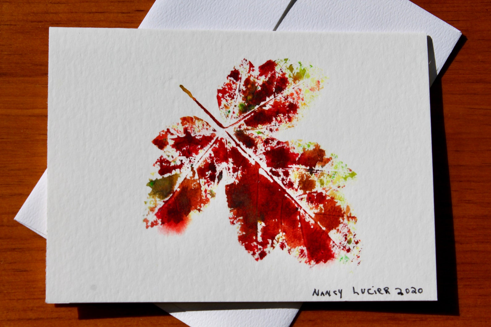 Watercolor Autumn Maple Leaf Art Note Card Handmade Fall Art Decor ...