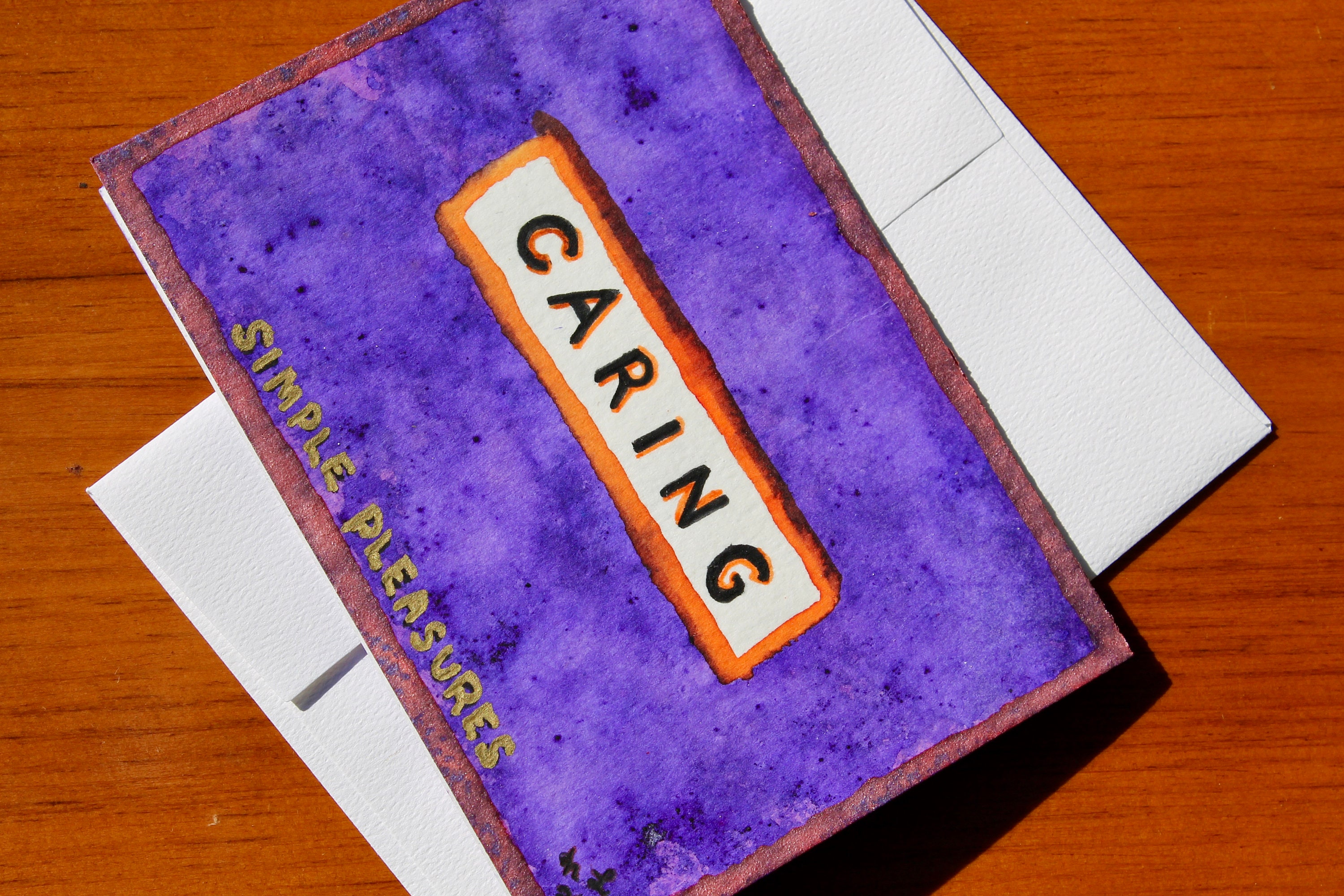 CARING Hand Painted Note Card Original Art SIMPLE PLEASURES Blank Note ...