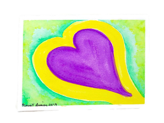 Purple Heart Hand Painted Original Watercolor Handmade All - Etsy