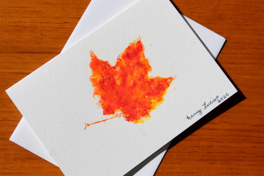 Handmade Watercolor Maple Leaf Note Card: Original Autumn Art - Etsy