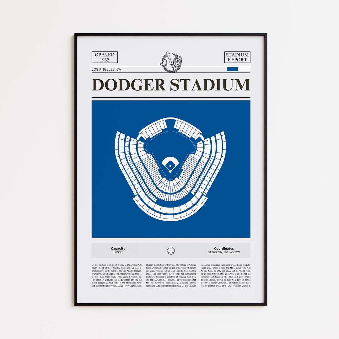 Los Angeles Dodgers Poster, Dodger Stadium Stadium Print, Baseball ...
