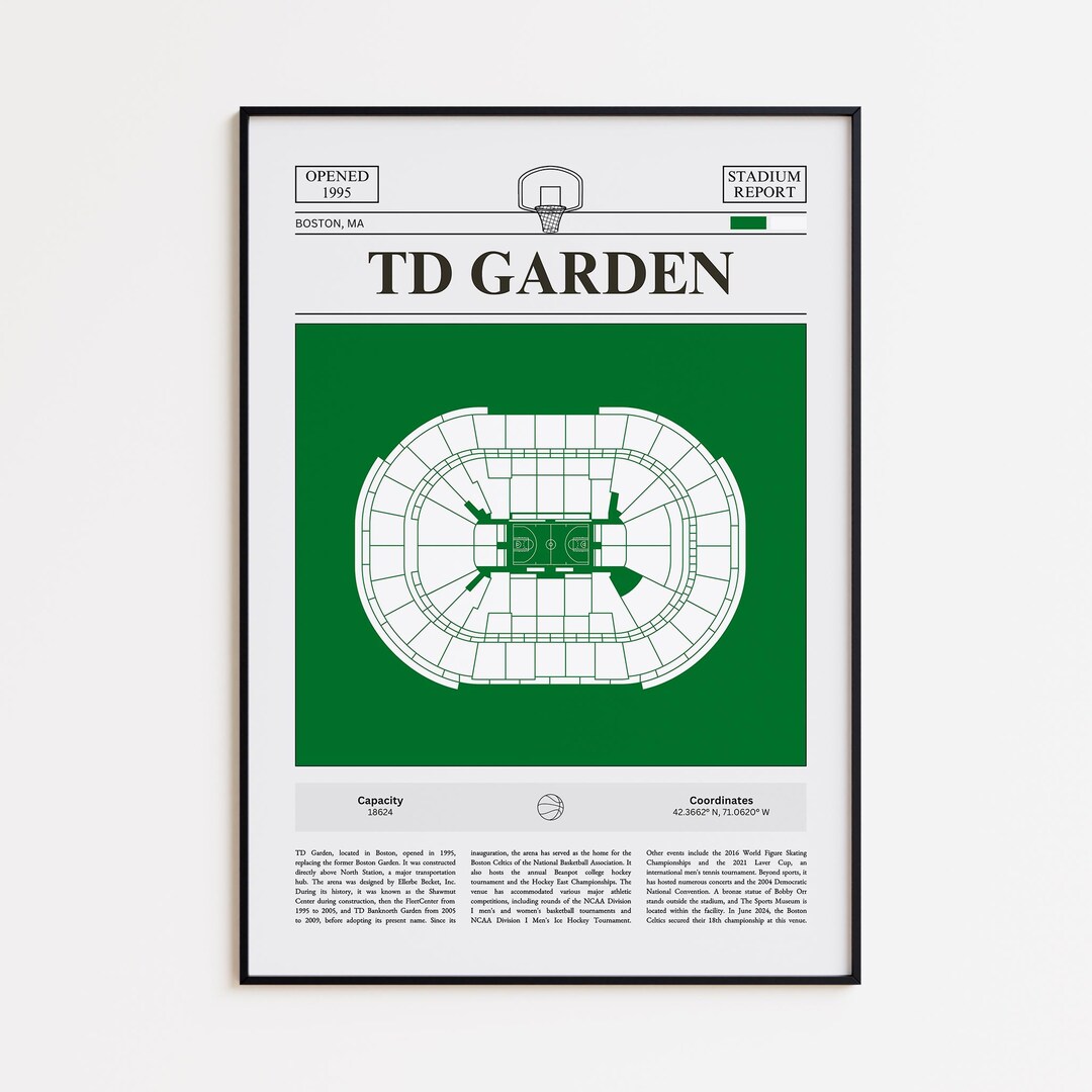 Boston Celtics Poster, TD Garden Stadium Print, Basketball Poster ...