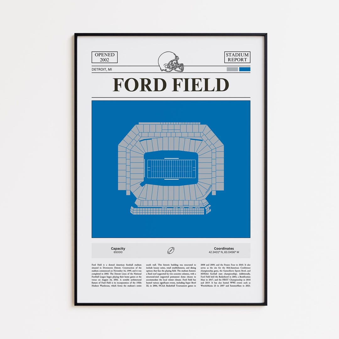 Ford Field Print, Detroit Lions Stadium Poster, American Football Print ...