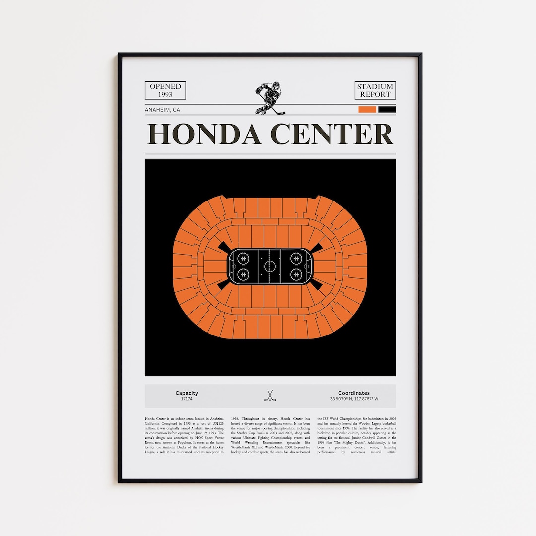 Anaheim Ducks Poster, Honda Center Stadium Print, Hockey Poster, Sports ...
