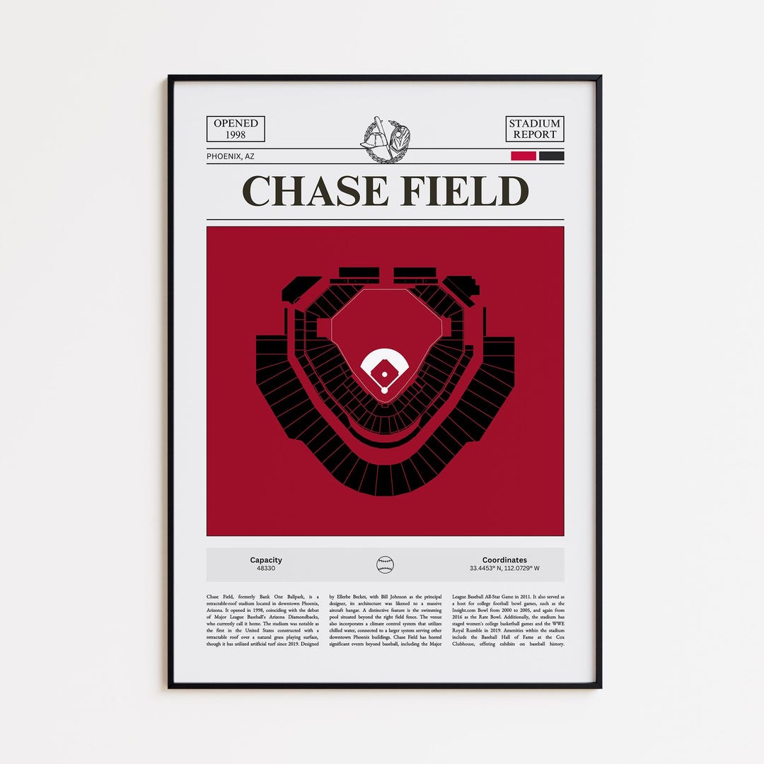 Arizona Diamondbacks Poster, Chase Field Stadium Print, Baseball Poster ...