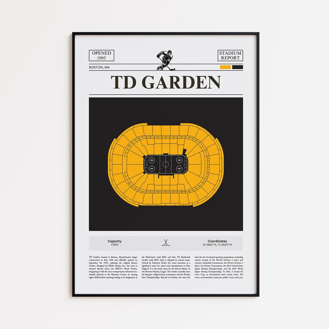 Boston Bruins Poster, TD Garden Stadium Print, Hockey Poster, Sports ...