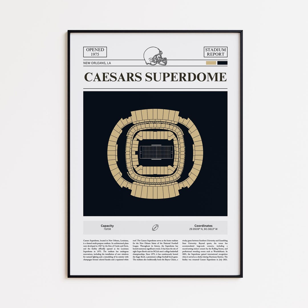 Caesars Superdome Print, New Orleans Saints Poster, American Football ...