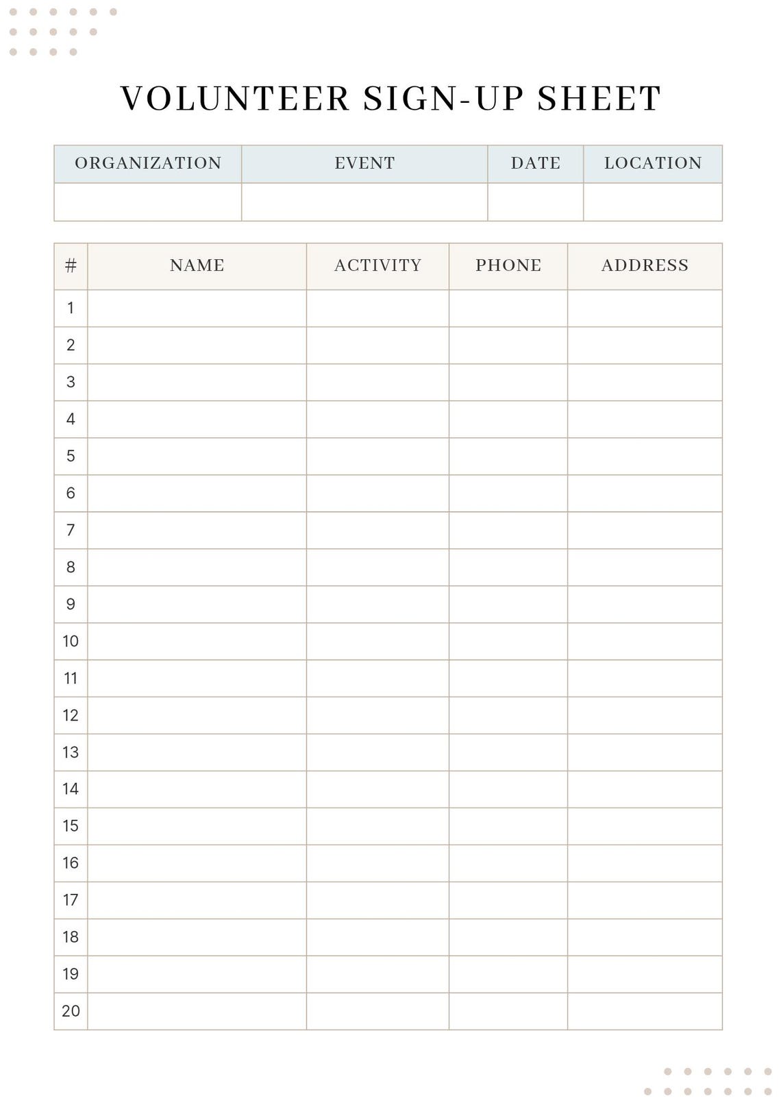 Editable Volunteer Sign up for Church Non Profit - Etsy
