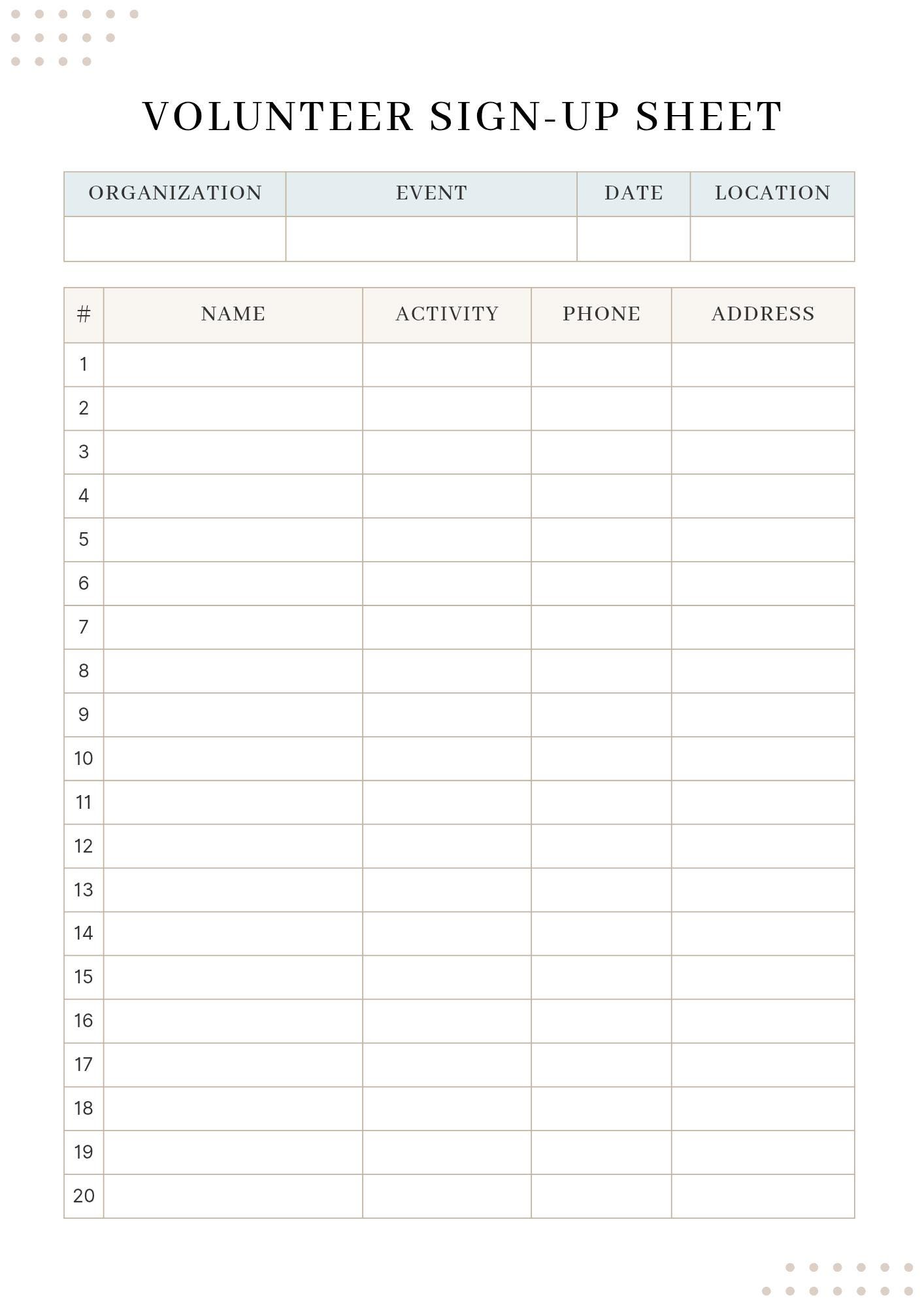Editable Volunteer Sign up for Church Non Profit - Etsy