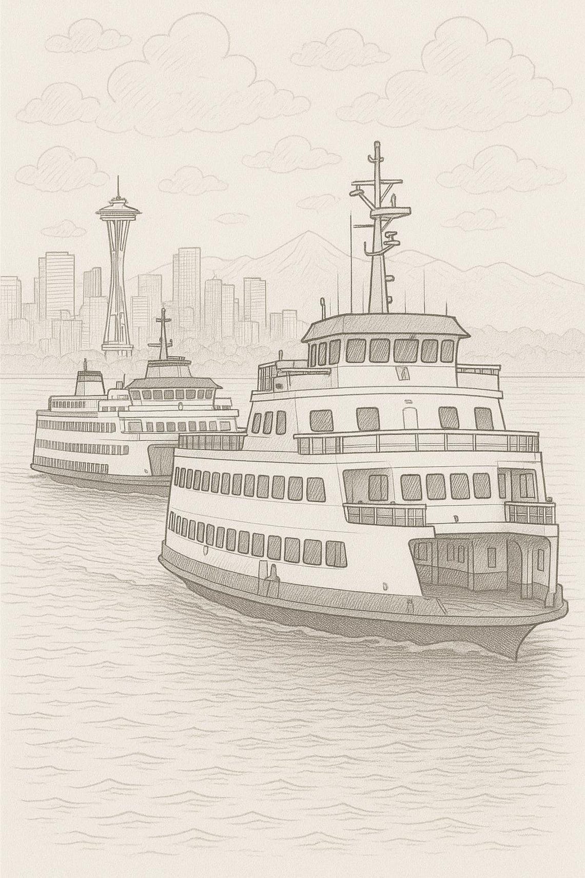 Seattle Ferry Coloring Pack of 5 - Etsy