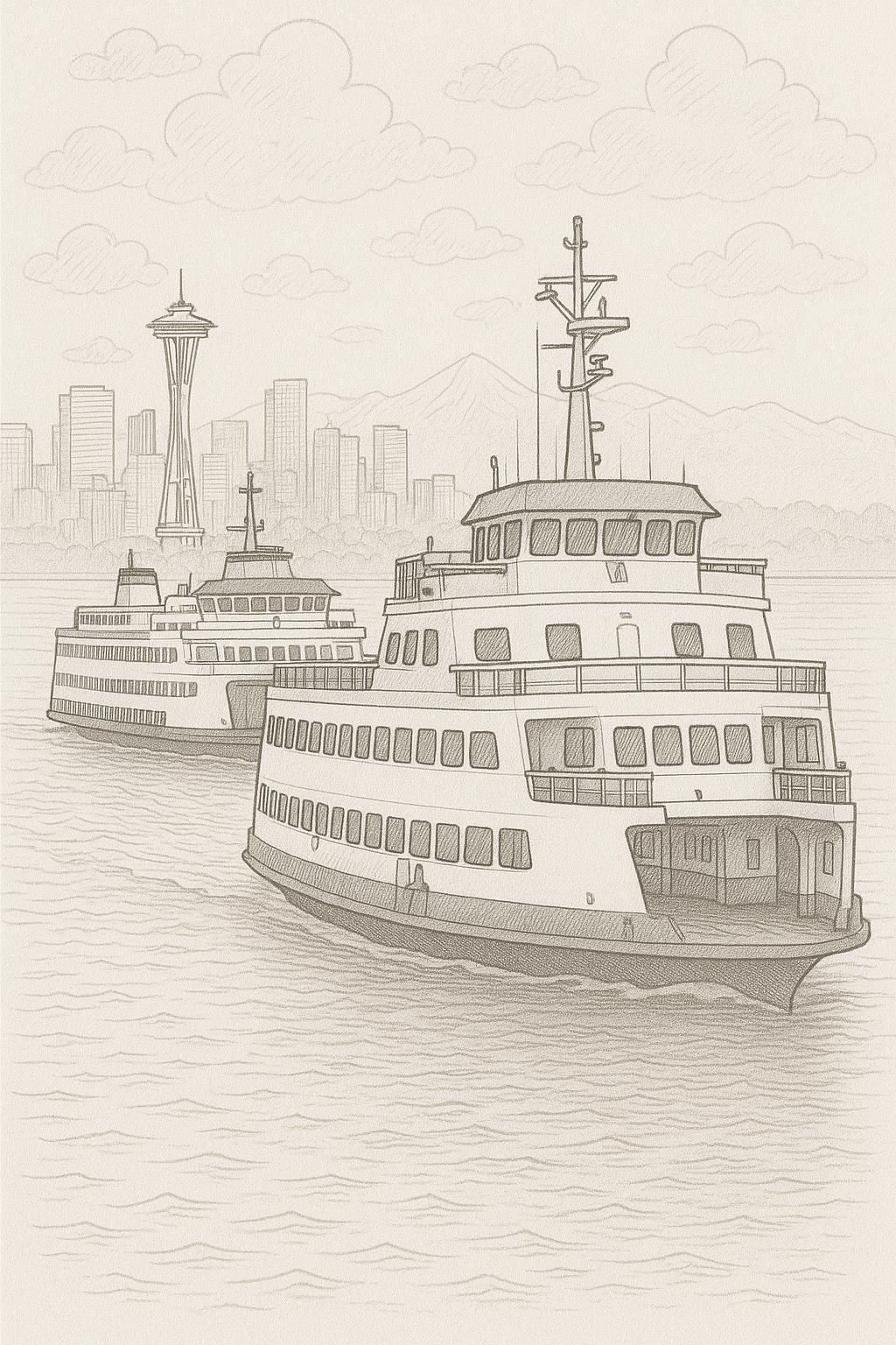 Seattle Ferry Coloring Pack of 5 - Etsy