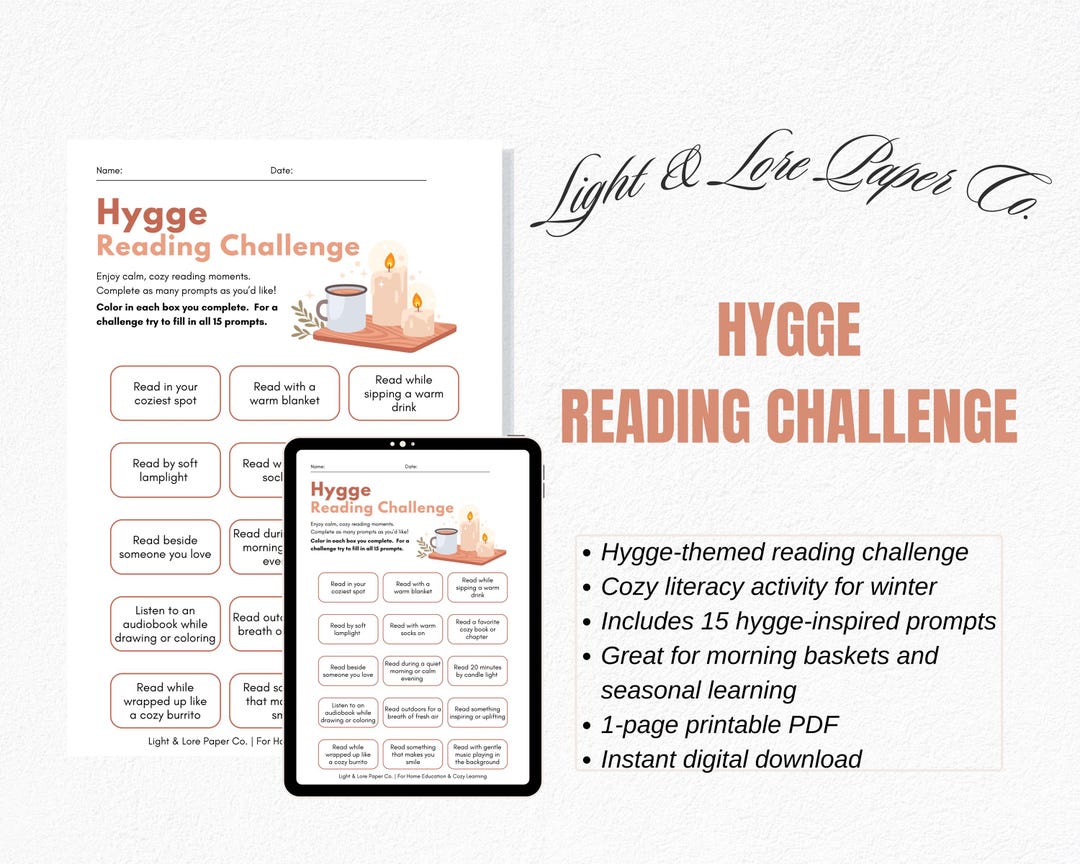 Hygge Reading Challenge Printable | Cozy Reading Activity for Kids ...
