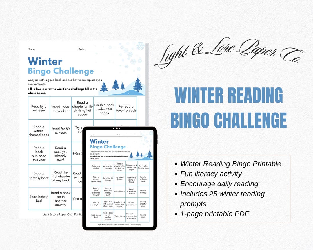 Winter Reading Bingo Printable | Kids Reading Challenge | Homeschool ...