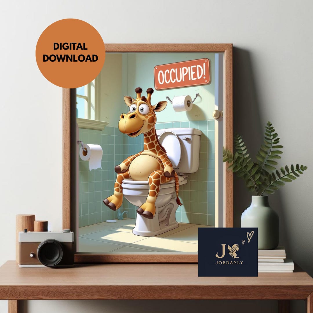 Funny One African Giraffe Bathroom Wall Art | Lavatory Décor Printable ...