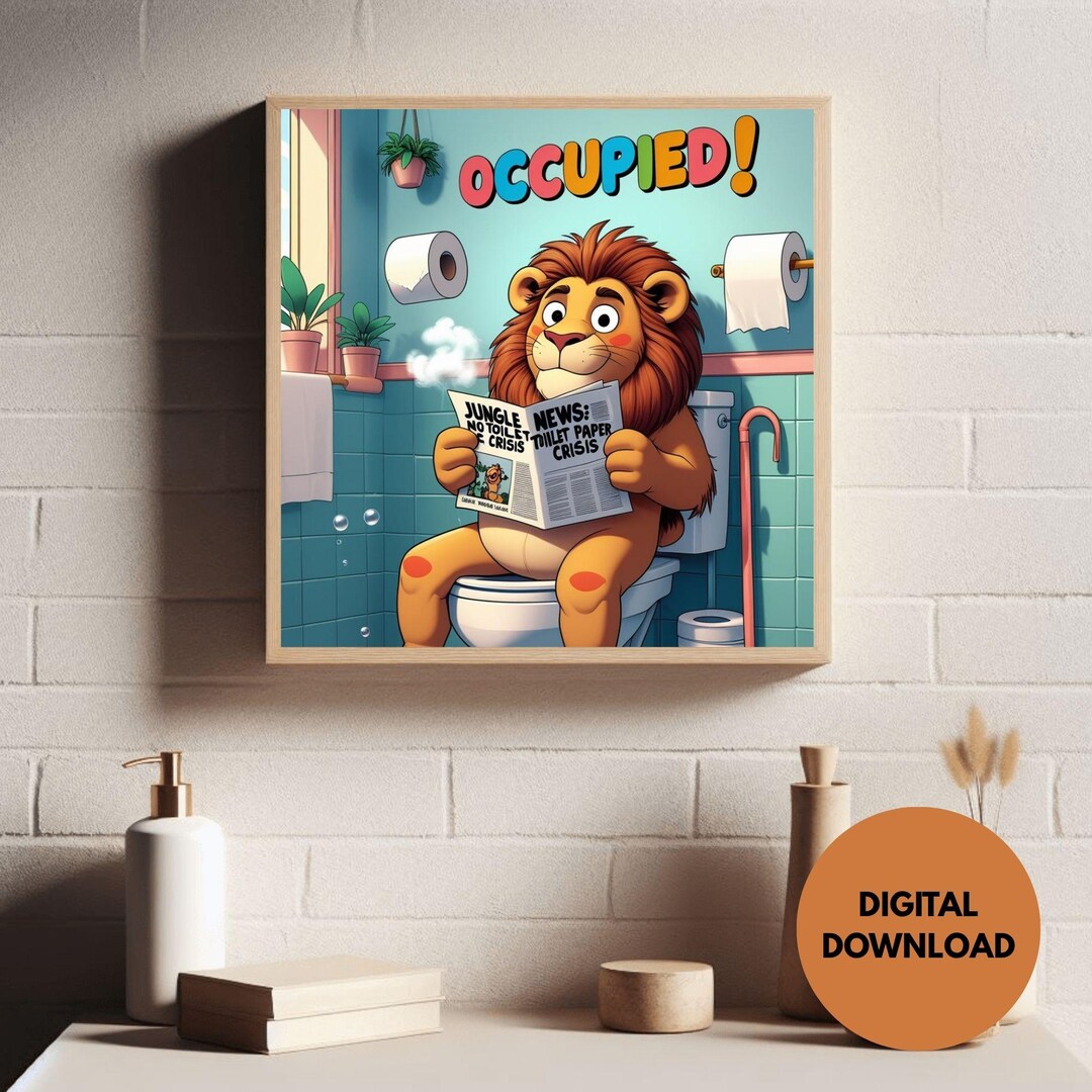 Funny One African Lion Bathroom Wall Art | Lavatory Décor Printable ...