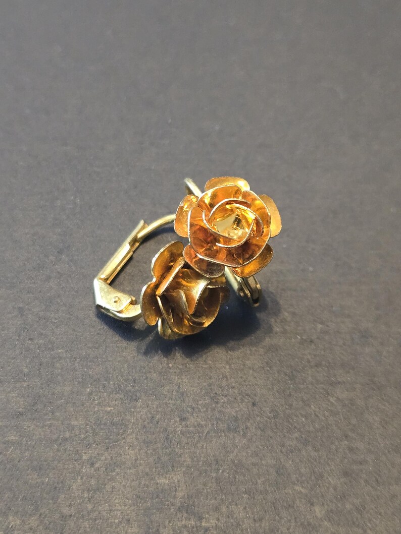 Gold Tone Rose Blossom Leverback Earrings, Romantic Victorian Jewelry ...