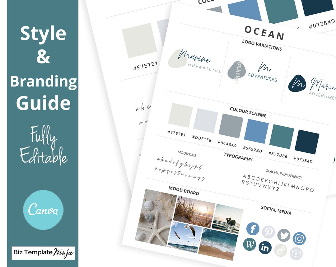 Ocean Branding Board Template: DIY Brand Kit (canva) - Etsy