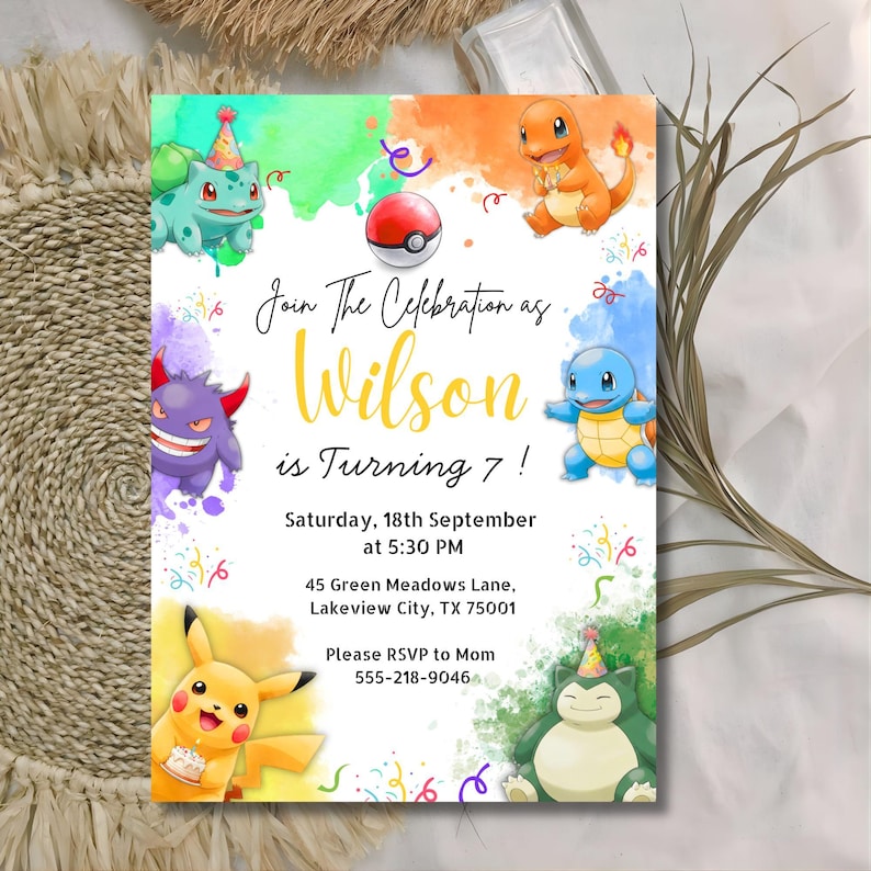 Pokemone Birthday Boy Invitation, Pokemone Birthday Invitation, Digital ...