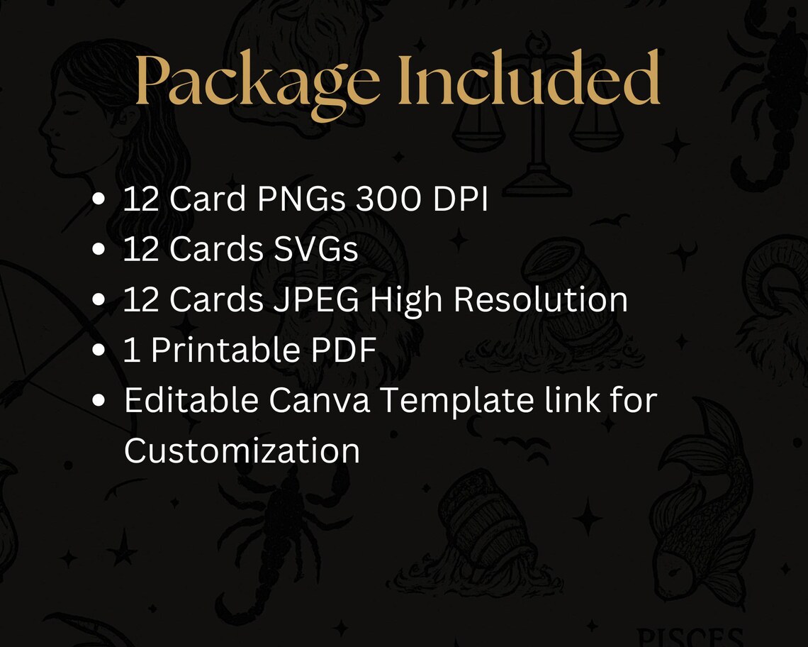Zodiac Cards SVG Bundle: Astrology Printable Art (canva Template ...