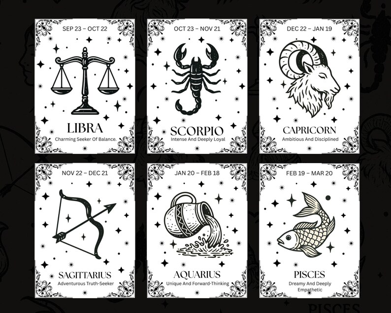 Zodiac Cards SVG Bundle: Astrology Printable Art (canva Template ...