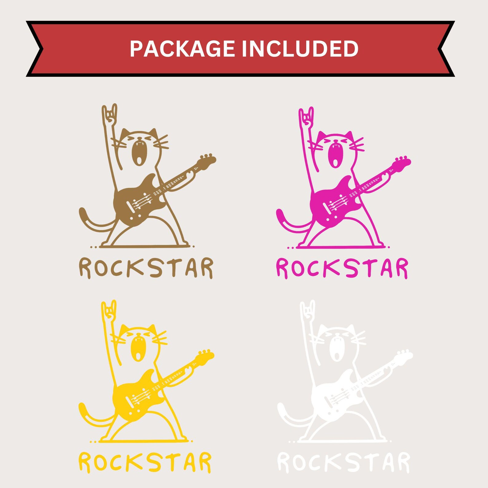 Rockstar Cat SVG PNG Bundle | Guitar Playing Cat Clipart Shirts Mugs ...