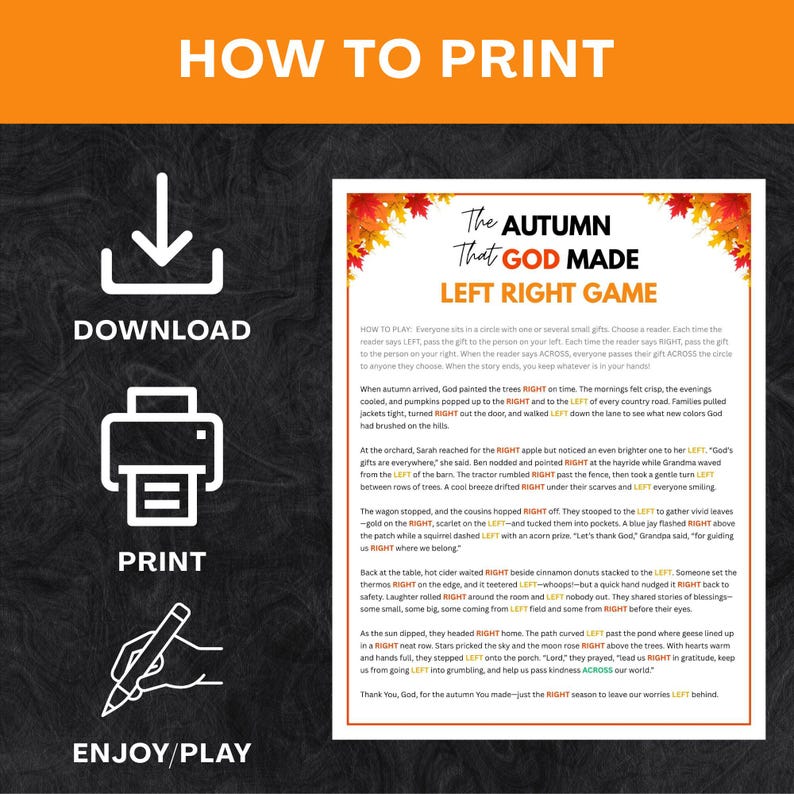 The Autumn That God Made Left Right Game, Fall Printable for Church ...